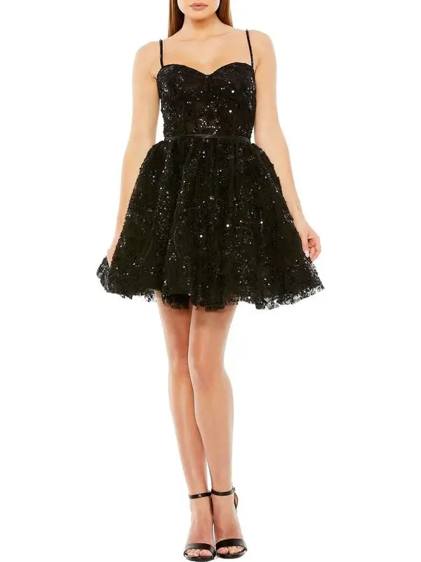 Mac Duggal Beaded Strap Bustier Sequin Mini Dress - Black