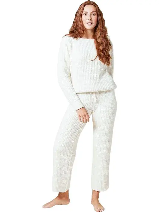 SOFTIES Waffle Marshmallow Boat Neck Lounge Set - Almond