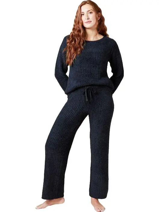 SOFTIES Waffle Marshmallow Boat Neck Lounge Set - Black