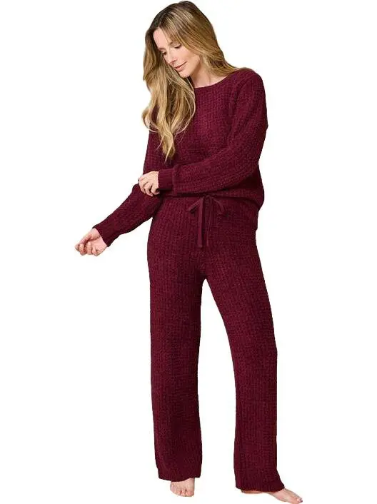 SOFTIES Waffle Marshmallow Boat Neck Lounge Set - Cherry Cola