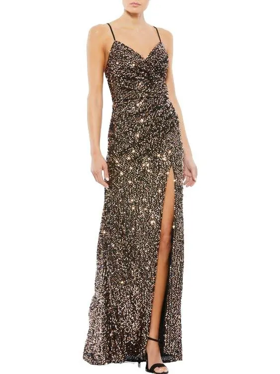 Mac Duggal Sequined Gathered Waist Gown - Bronze