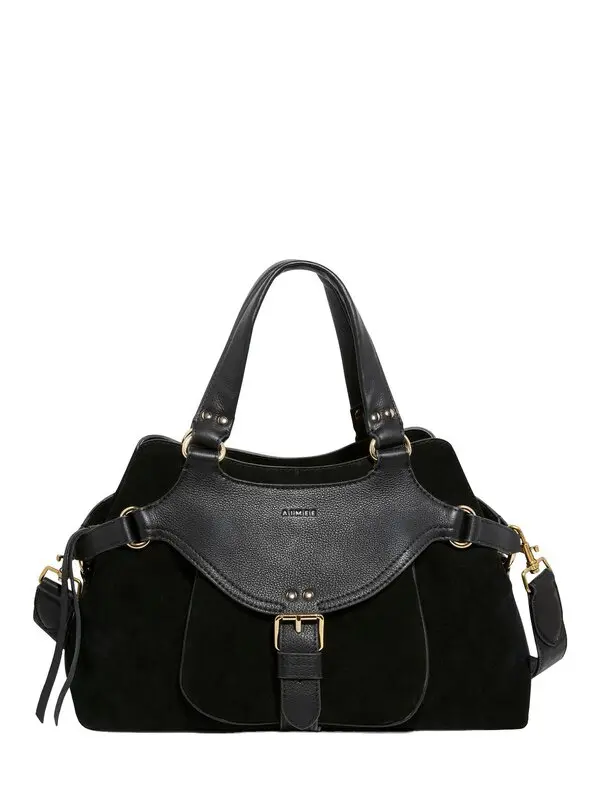 AIMEE Dash Large Leather Satchel - Black Suede