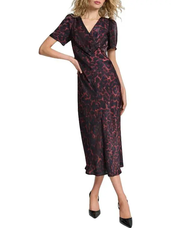 Dkny Printed Satin Midi Dress - Merlot Cheetah
