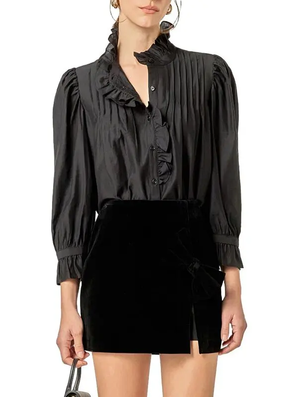 English Factory Ruffle Detail Shirt - Black