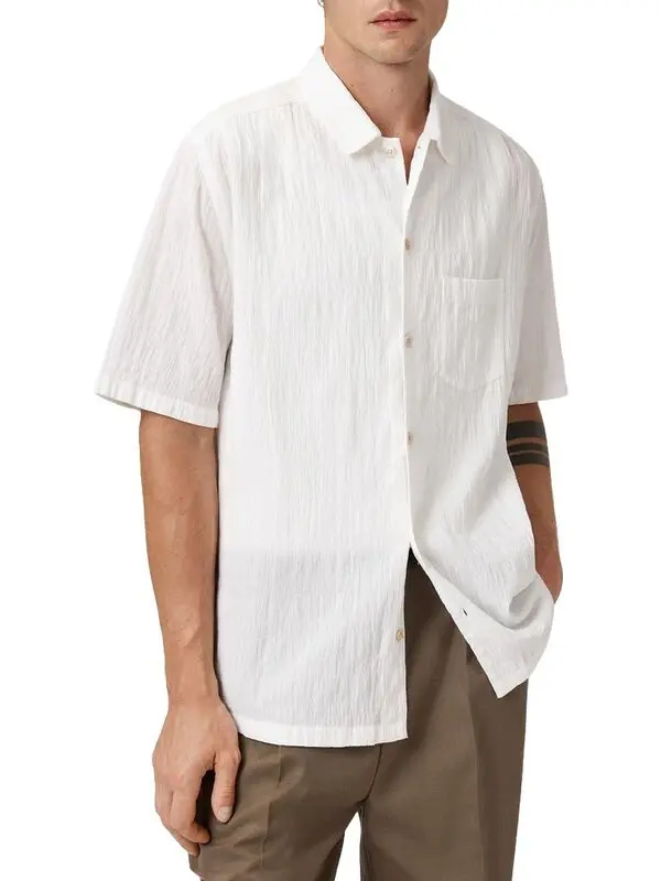 ALLSAINTS Walton Short Sleeve Stretch Cotton Seersucker Button-up Shirt - Off White