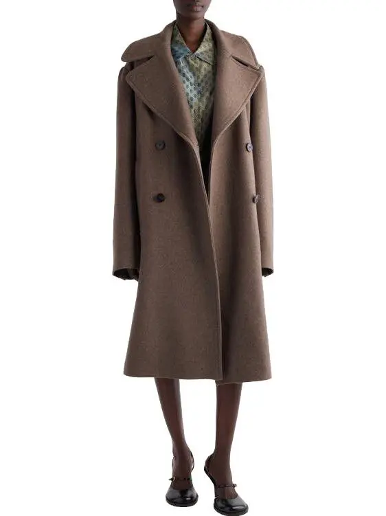 Dries Van Noten Raquel Wool Blend Long Pea Coat - Taupe