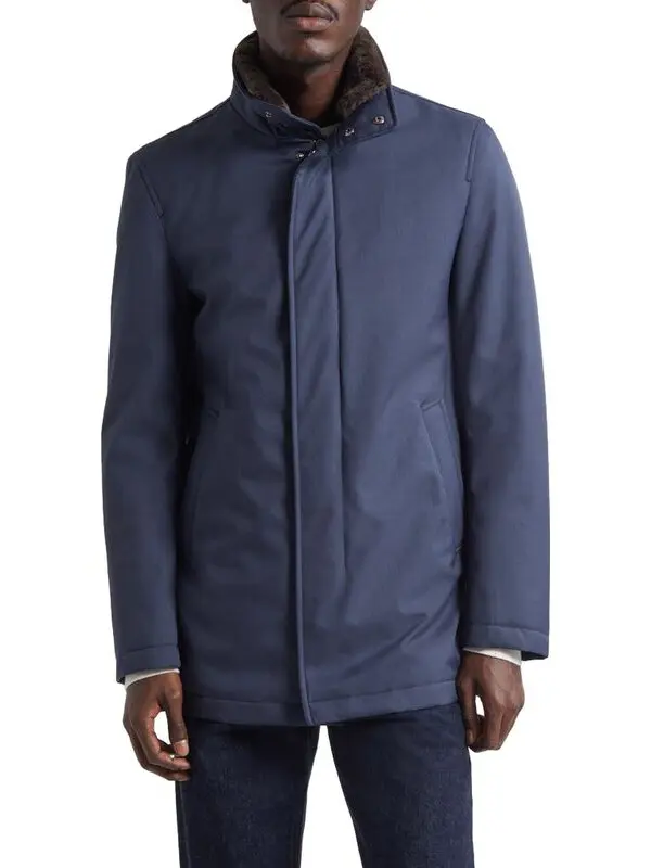 Herno Twill Car Coat With Removable Faux Fur Lining - Blue Navy
