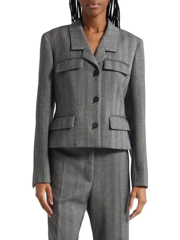 FERRAGAMO Wool-blend Herringbone Crop Jacket - Nero/white Sand