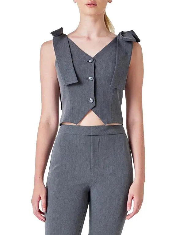 Endless Rose Bow Tie Strap Crop Vest - Grey