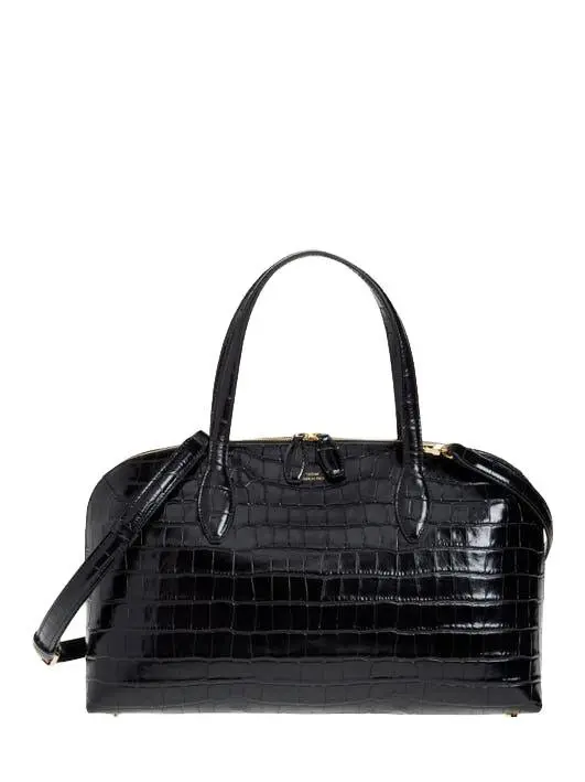 TOTEME Medium Lounge Croc Embossed Leather Tote - Black