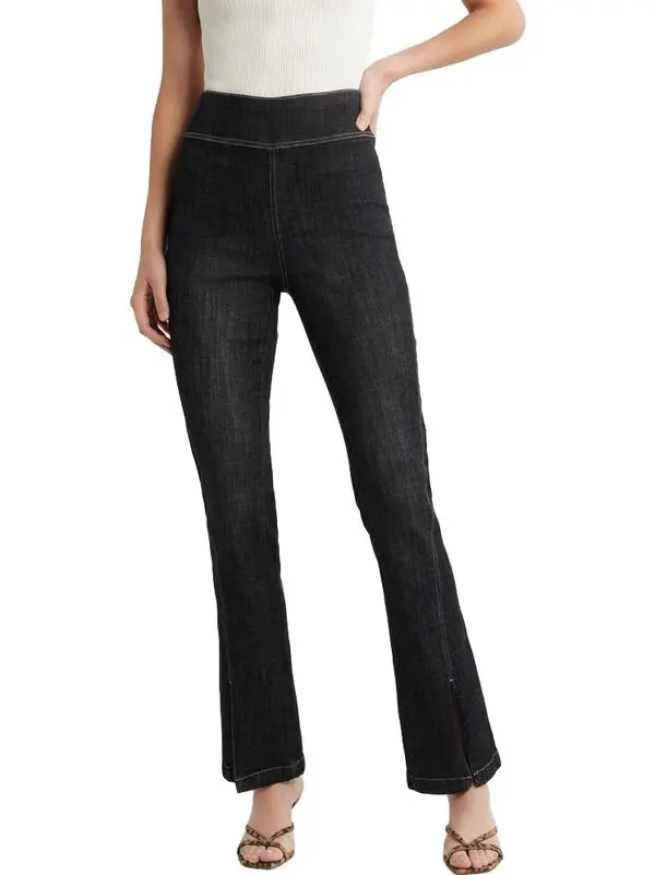 Hue Slit Hem Denim Leggings - Black