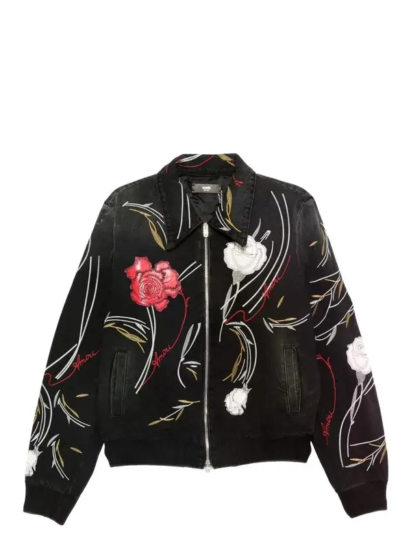 Amiri Floral-embroidered Denim Jacket - Black