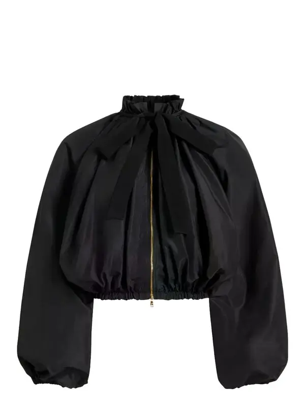 Patou Bow-detailed Balloon-sleeve Bomber Jacket - Black