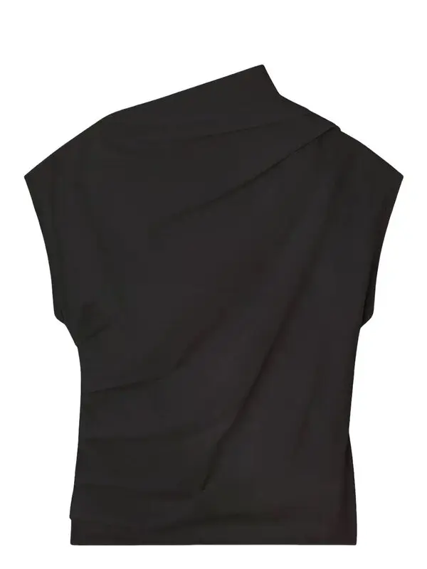 GANNI Ruched Asymmetric Top - Black