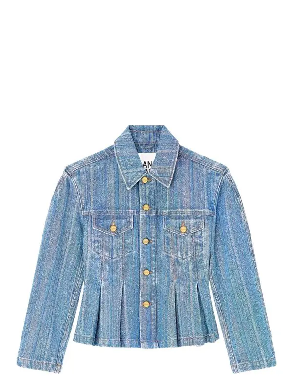 GANNI Pleated Denim Jacket - Blue