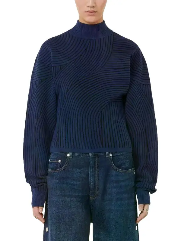Max Mara Febo Wave-pattern High-neck Sweater - Blue