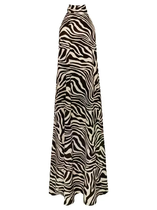 AZLEE Zebra-pattern Halterneck Midi Dress - Black