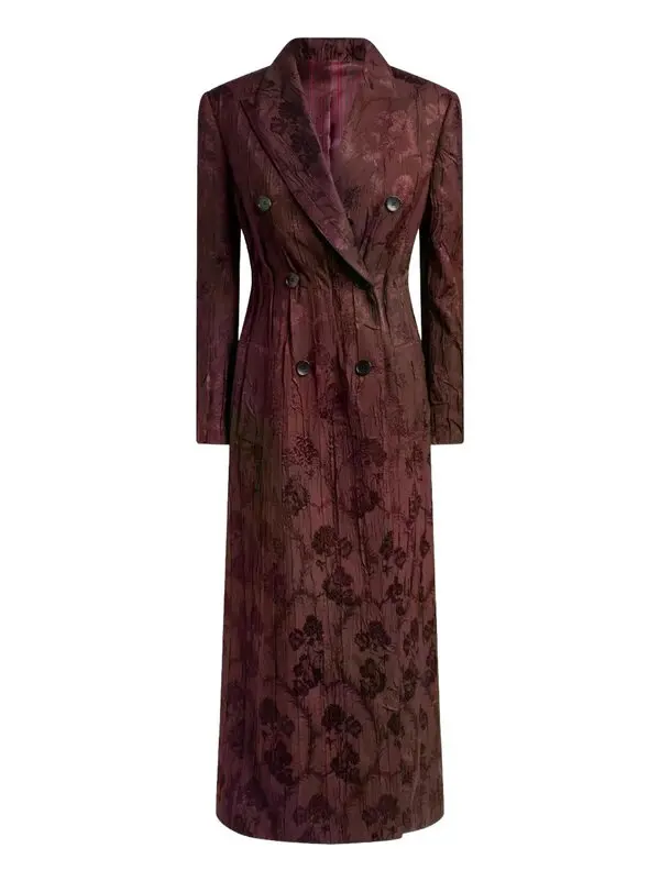 Etro Floral Embroidered Double-breasted Coat - Red