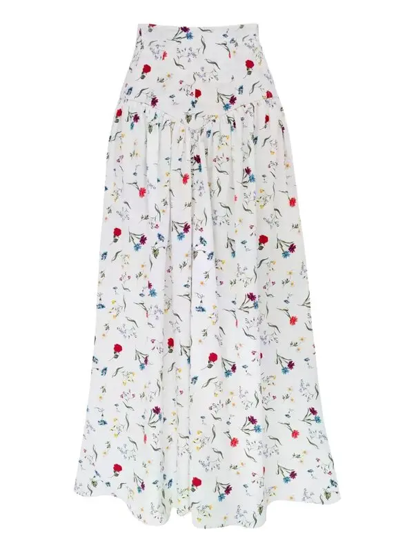 AZLEE Floral-pattern Midi Skirt - White