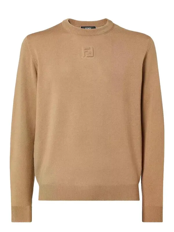 Fendi Embossed-logo Wool Sweater - Brown