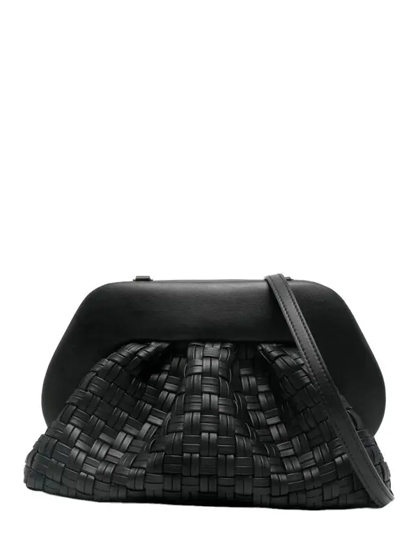 THEMOIRE Woven Flap Shoulder Bag - Black