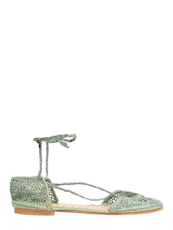 SLO_HAND_MADE Lace-up Raffia Ballet Flats - Green