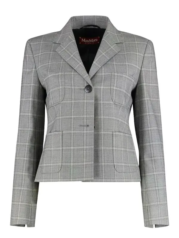 Max Mara Checked Single-breasted Jacket - Grey