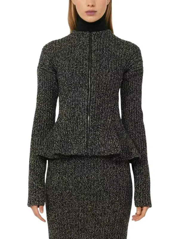 Max Mara Ribbed Knit Peplum Cardigan - Black