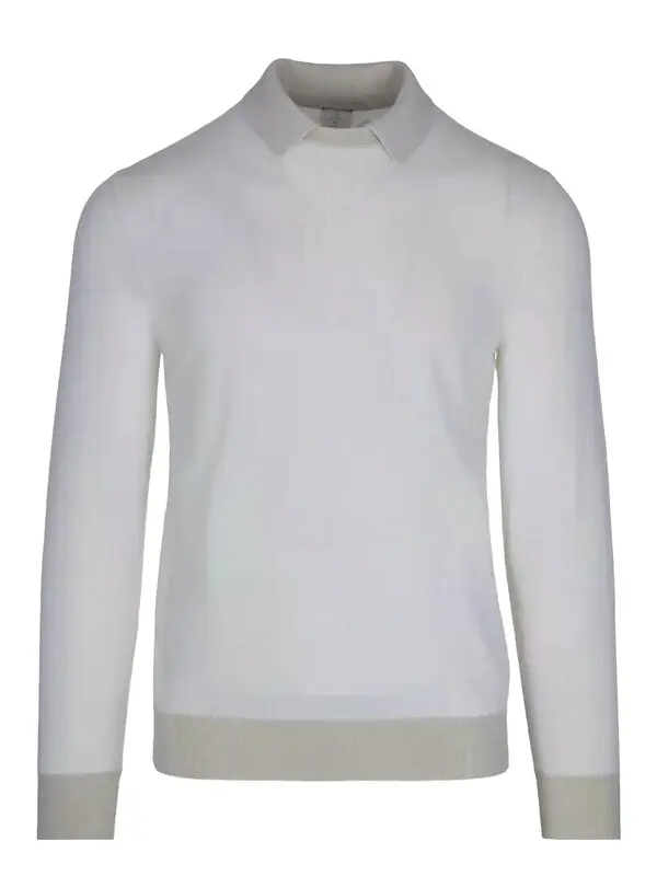 Eleventy Polo-collar Wool Sweater - White