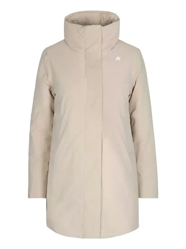 K-WAY High-neck Coat With Logo Plaque - Neutrals