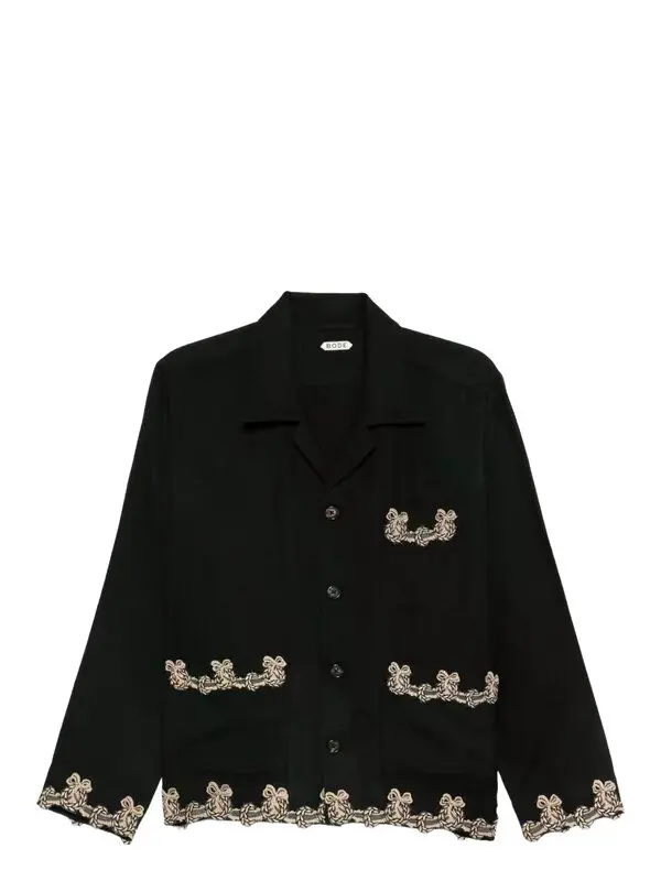 BODE Embroidered-pocket Wool Overshirt - Black