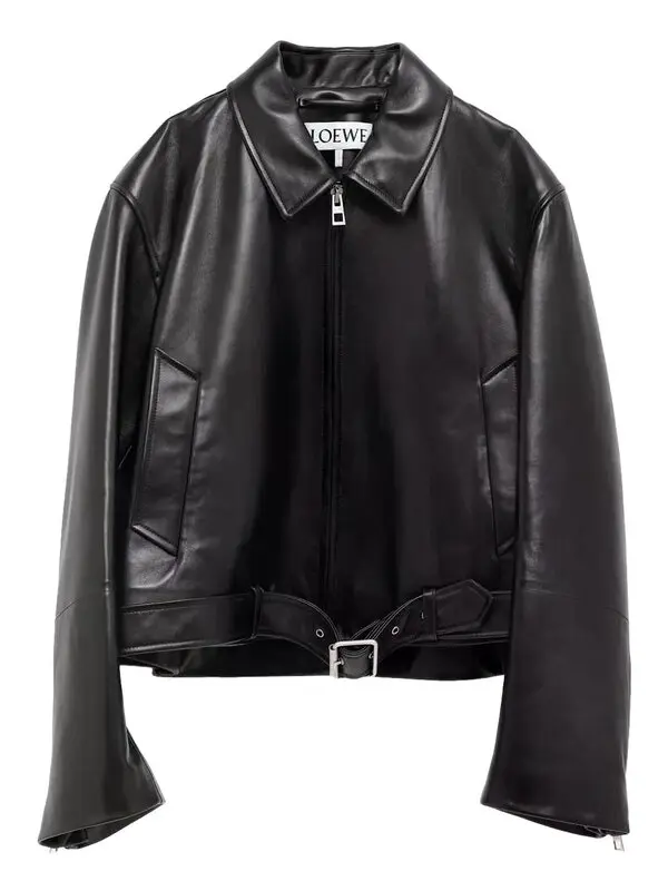 Loewe Belted Leather Jacket - Black
