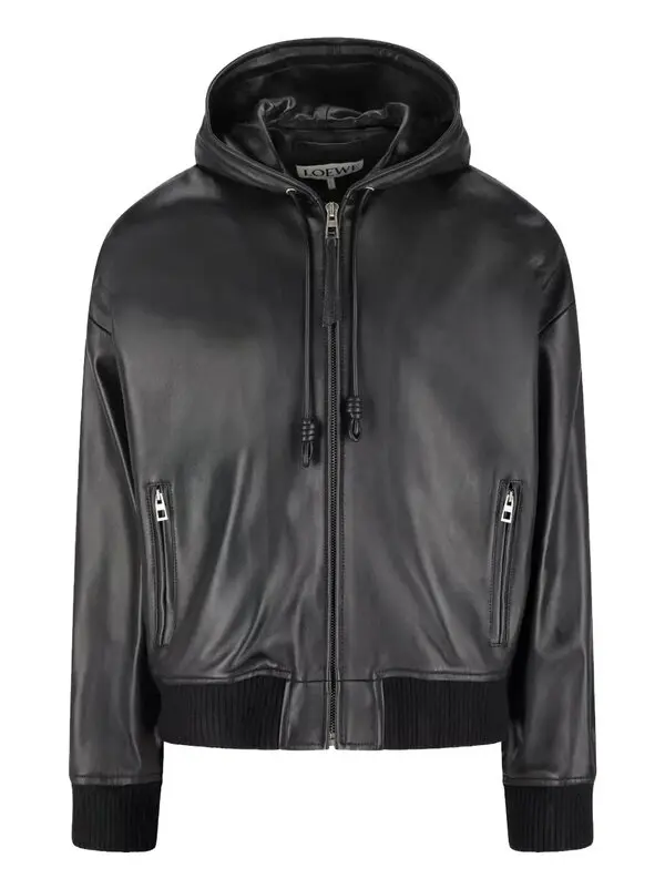 Loewe Hooded Leather Jacket - Black