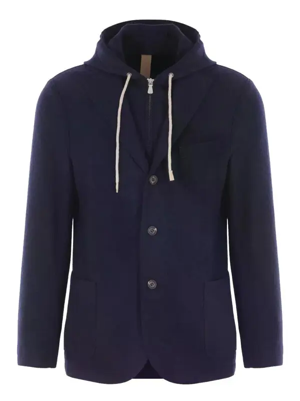 Eleventy Hooded Single-breasted Jacket - Blue