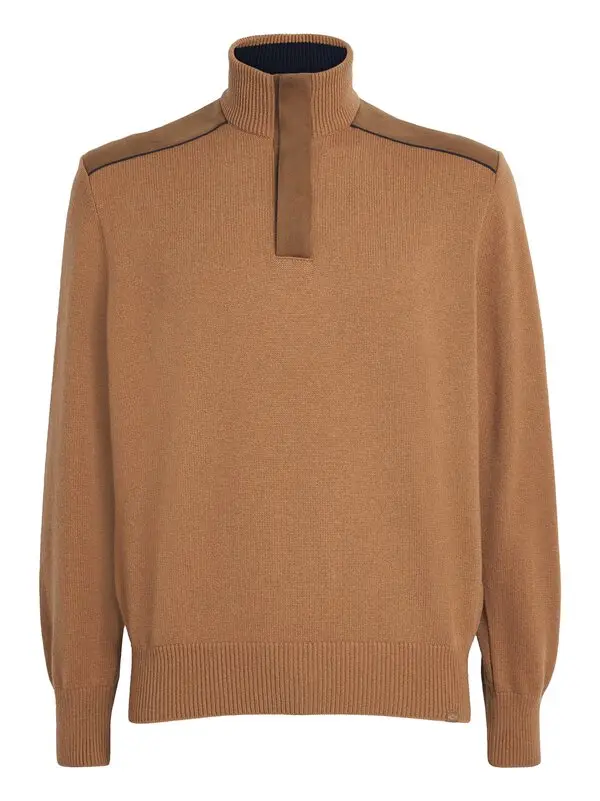Paul & Shark Wool-cashmere Quarter-zip Sweater - Brown
