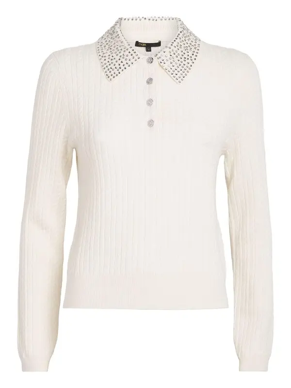 Maje Wool Embellished Cardigan - White