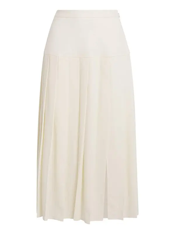 Alessandra Rich Wool Crepe Pleated Midi Skirt - White