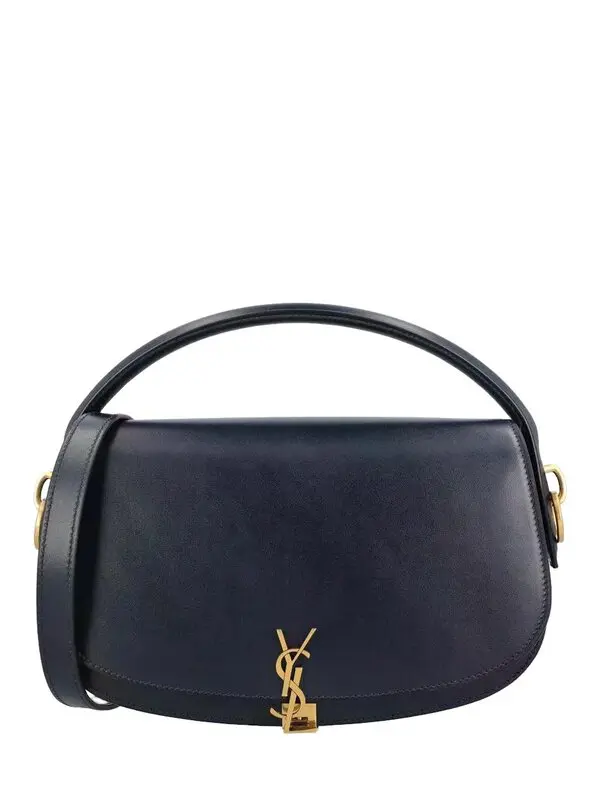 Saint Laurent Voltaire Box Leather Shoulder Bag With Curved-handle - Blue