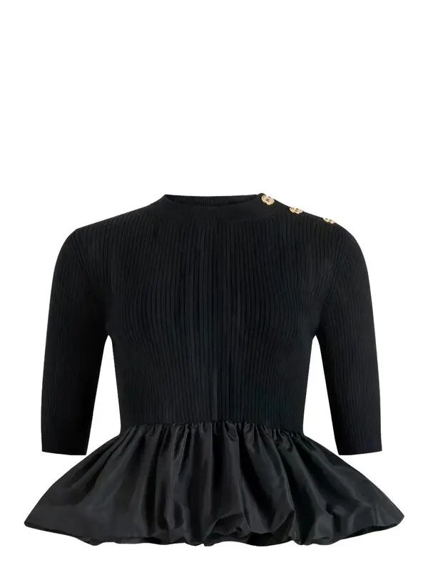 Patou Ribbed Knit Peplum Top - Black