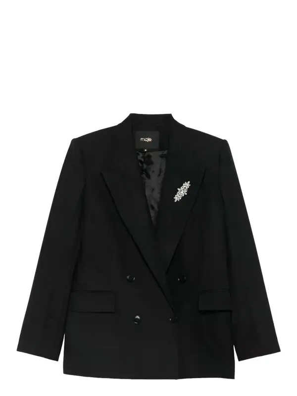 Maje Vayra Crystal-embellished Double-breasted Blazer - Black