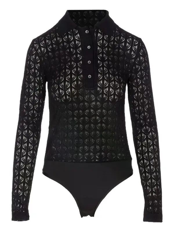 Pinko Lace Panel Polo-neck Top - Black