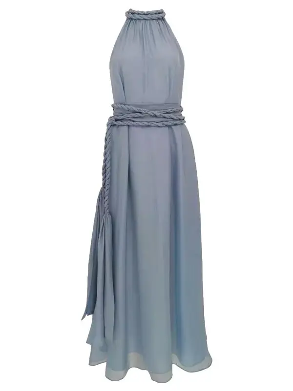 Azeeza Halterneck Midi Dress With Rope Belt - Blue