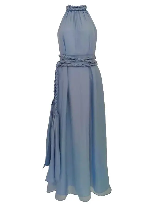 Azeeza Halterneck Midi Dress With Rope Belt - Blue