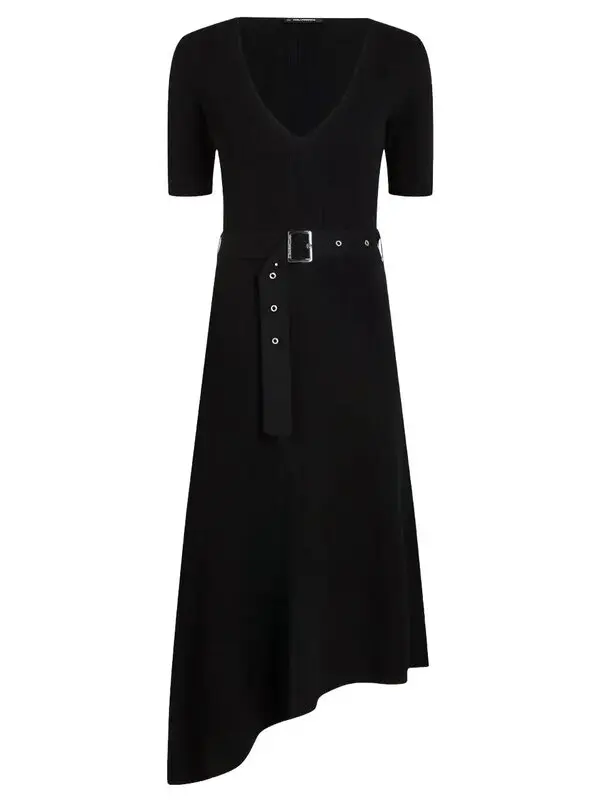 Karl Lagerfeld Ribbed Asymmetric Midi Dress - Black