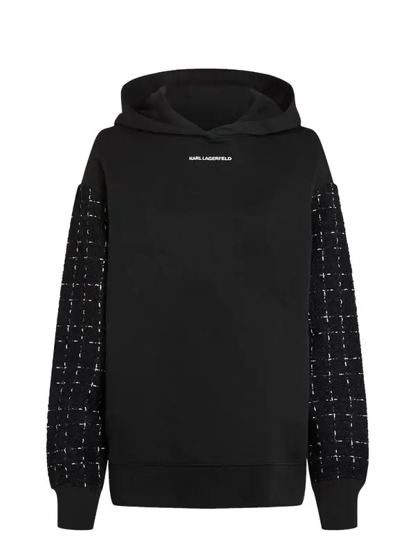 Karl Lagerfeld Tweed-sleeve Relaxed Fit Hoodie - Black