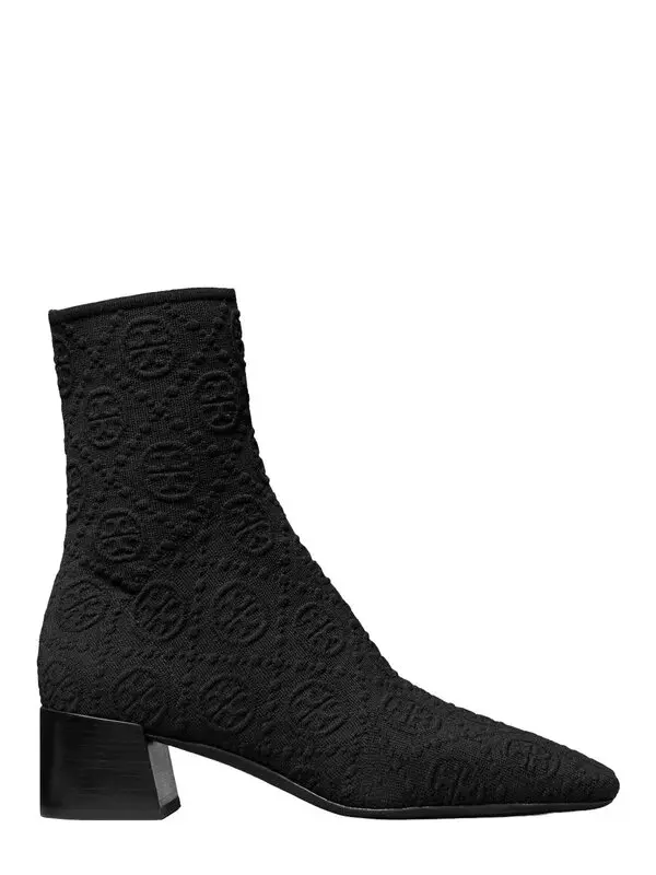 Tory Burch 45mm Monogram Knit Ankle Boots - Black