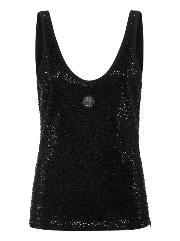 Philipp Plein Mix Strass Tank Top - Black