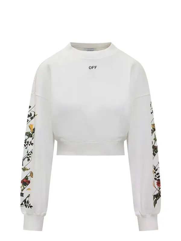 Off-White Floral-print Crew-neck Cropped Sweatshirt - White