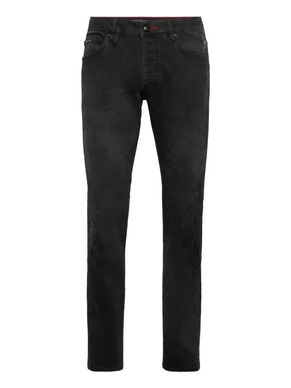 Philipp Plein Embroidered Straight Leg Jeans - Black