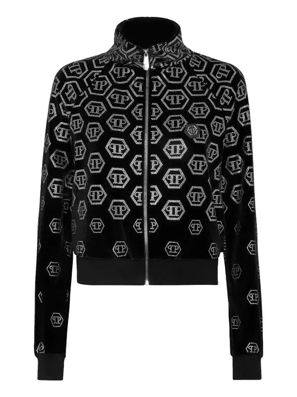 Philipp Plein Monogram Rhinestone Zipped Sweatshirt - Black